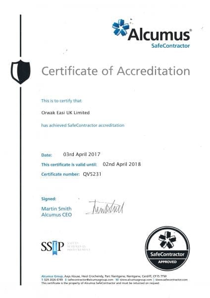 WE ARE SAFE CONTRACTOR APPROVED. - Orwak Easi UK Ltd